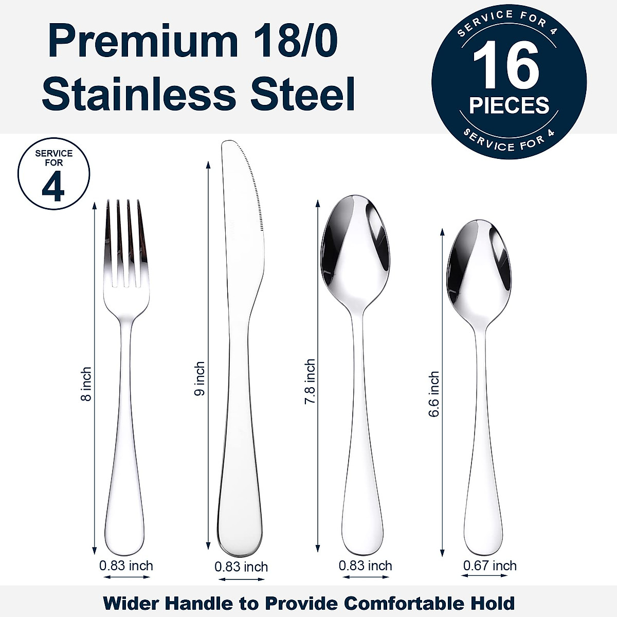 VIVANI 16 Piece Silverware Set for 4, Premium Stainless Steel Cutlery Set, Utensil Sets, Flatware Sets for 4, Forks Spoons and Knives Set Dishwasher Safe for Home Kitchen