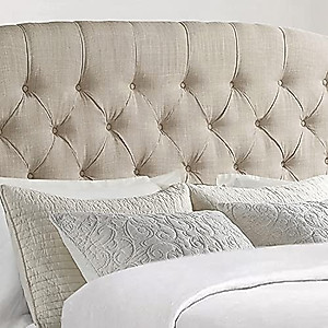 Rosevera Torrey Wingback Platform Tufted Headboard Adjustable Height Fabric Upholstered Bed Frame/Wood Slat Support/Easy Assembly, King, Linen Beige