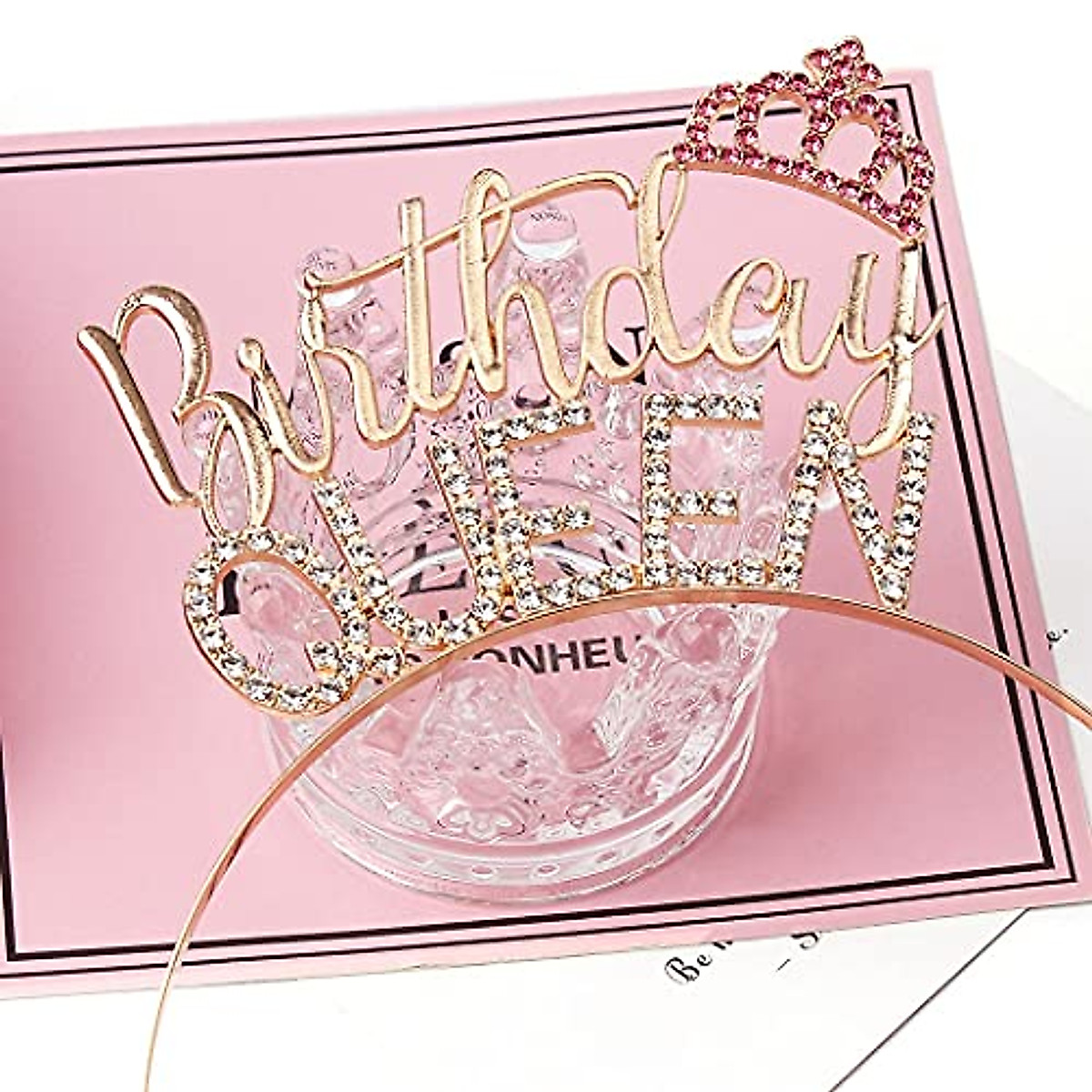 AOPRIE Birthday Crown Gold Birthday Queen Headband for Girl Birthday Tiara for Women Princess Crown Rhinestone Happy Birthday Hair Accessories