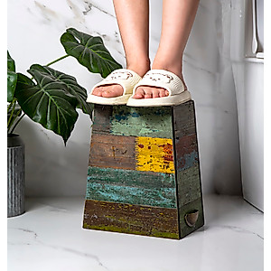 TIMRIS Small Wood Trash Can Wastebasket, Farmhouse Rectangular Garbage Can Waste Basket, Rustic Distressed Boho Wooden Trash Recycling Bin with Metal Handles, Reclaimed Wood Storage Basket (Random)