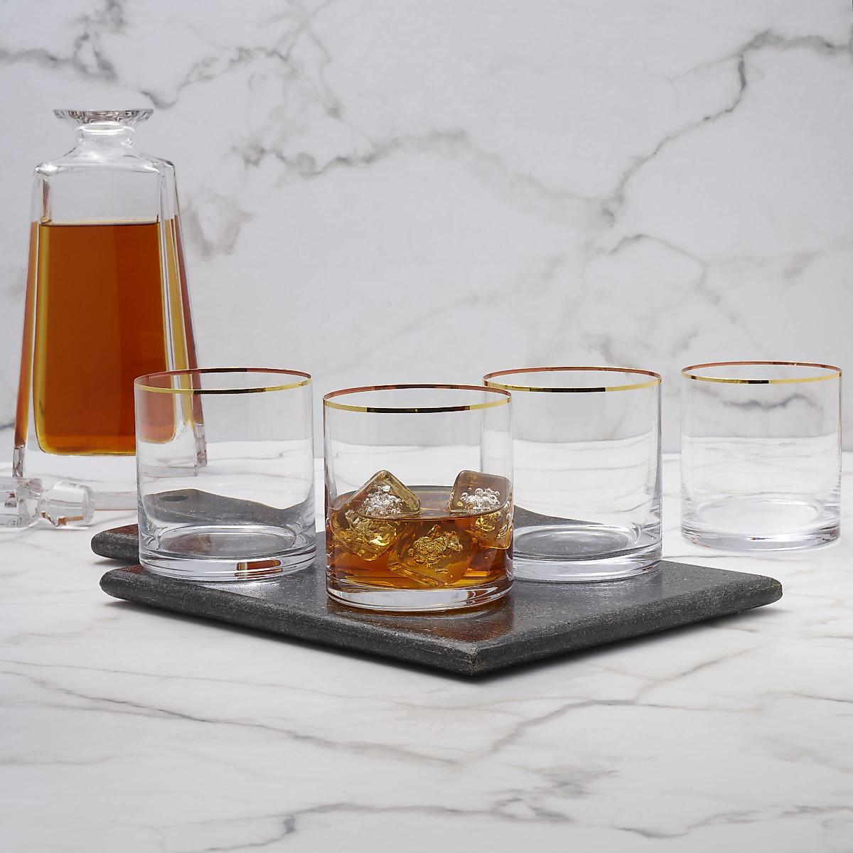 Mikasa Julie Gold Set of 4 Double Old Fashioned Rocks Glass, 15-Ounce, Clear