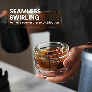 ovalware 8.5oz Double Wall Latte Cups, Latte Set of 2 - Latte Glasses for Cold & Hot Drink, Palm Sized Latte Glass Cups with Wide Rim for Latte Art - Clear Glass