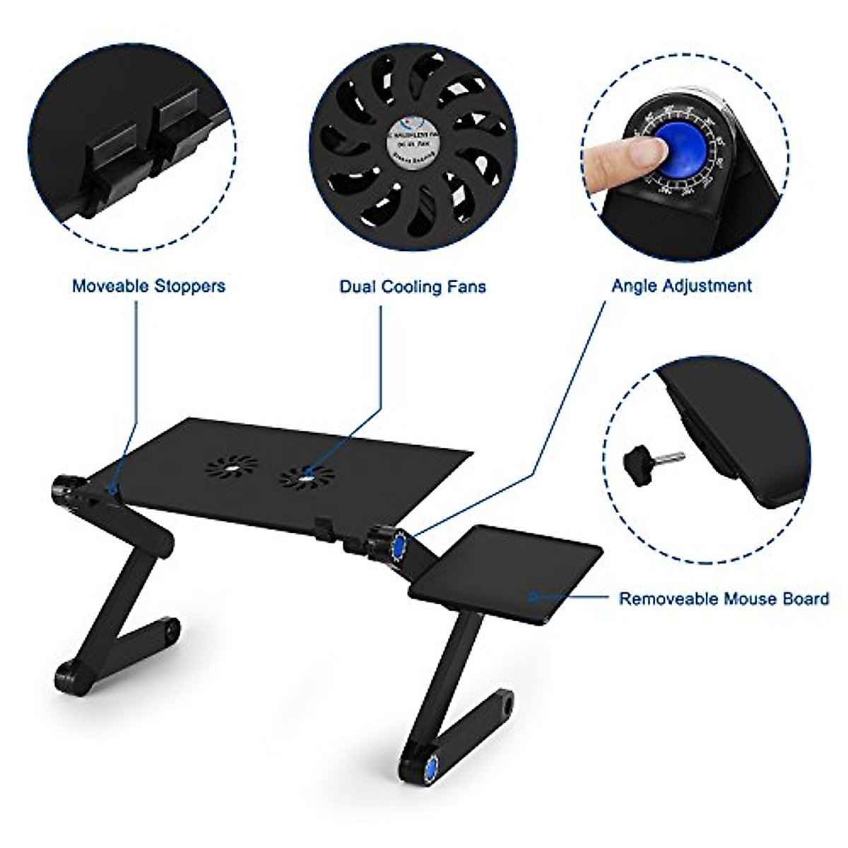 Laptop Table, Adjustable Laptop Bed Table, Laptop Computer Stand, Portable Laptop Workstation Notebook Stand Reading Holder with 2 CPU Cooling Fans and Mouse Pad in Bed Couch Sofa Office (New-version)