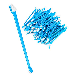 QWORK Double-Headed Pet Toothbrushes for Dogs and Cats, 8.66" Length, Soft Nylon Bristles, Blue, Dental Care Cleaning Kit for Pets, 200 Pcs