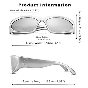 COASION Wrap Around Fashion Sunglasses Oval Dark Vintage Sun Glasses for Men Women Outdoor Sport Shades UV400 Eyeglasses (Silver/Silver Mirrored)