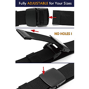 LionVII Men's Elastic Stretch Belts, Breathable Canvas Web Belt with Plastic Buckle for Work Outdoors, Easy Trim to Fit 27-46" Waist (Black)