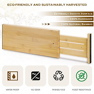 DoubleFill 8 Pcs Bamboo Deep Drawer Dividers 6 Inches High Adjustable Kitchen Drawer Organizer with Spring Loaded Expandable from 13.5-22 Inch Drawer Separators for Dresser Bathroom Bedroom