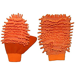 Black Duck Brand Set of 2 Microfiber Wash Mitts! Alternative Sides for Alternative Cleaning! Thumbed and Simple Mitt - 3 Assorted Colors! Safe for All Surfaces! (Orange)