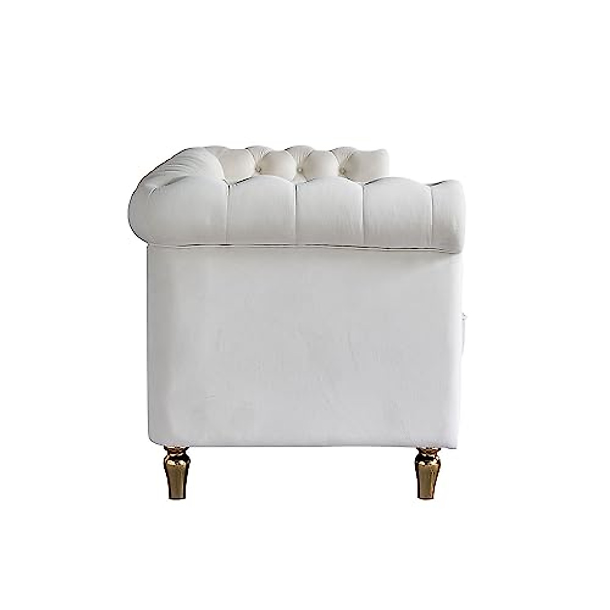 Goohome 84.65" Chesterfield Sofa, 3-Seater Velvet Deep Button Tufted Sofá Upholstered Love Seat Couches with Rolled Arm, Gold Strip Trim, for Bedroom Office Apartment Living Room Furniture, Beige