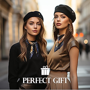 Jeicy Beret Hats for Women, Black Beret,Red Beret,French Wool Beret Hat, （Send a Silk Scarf Brooch） Indoor Outdoor