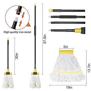 Commercial Mop Heavy Duty Industrial Mop with Long Handle,60" Looped-End String Wet Cotton Mops for Floor Cleaning,Home,Kitchen,Office,Garage and Concrete/Tile Floor