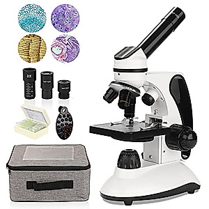 Microscope for Adults, 40~2000x Compound Monocular Microscope with Storage Bag, Slides, Phone Adapter-for School, Home Education, Science Lab