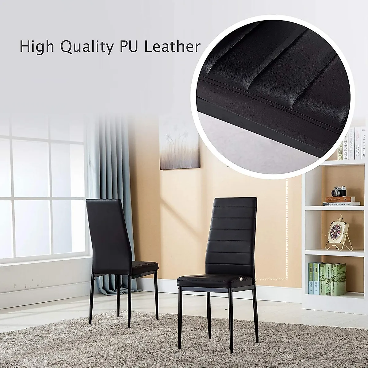 NIERN Black Dining Chairs Set of 4, Modern High Back Soft Padded Dining Room Chair Kitchen Chair for Dining Room, Kitchen (4, Black)