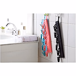 TamBee Bathroom Racks Cloth Hanger Clothespin Travel Portable Folding Cloth Socks Drying Hanger with 6 Clips Pack of 3 (Red, Black, Rose red)