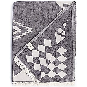 Bersuse 100% Cotton Bahamas XL Throw Blanket Turkish Towel - 75x90 Inches, Black