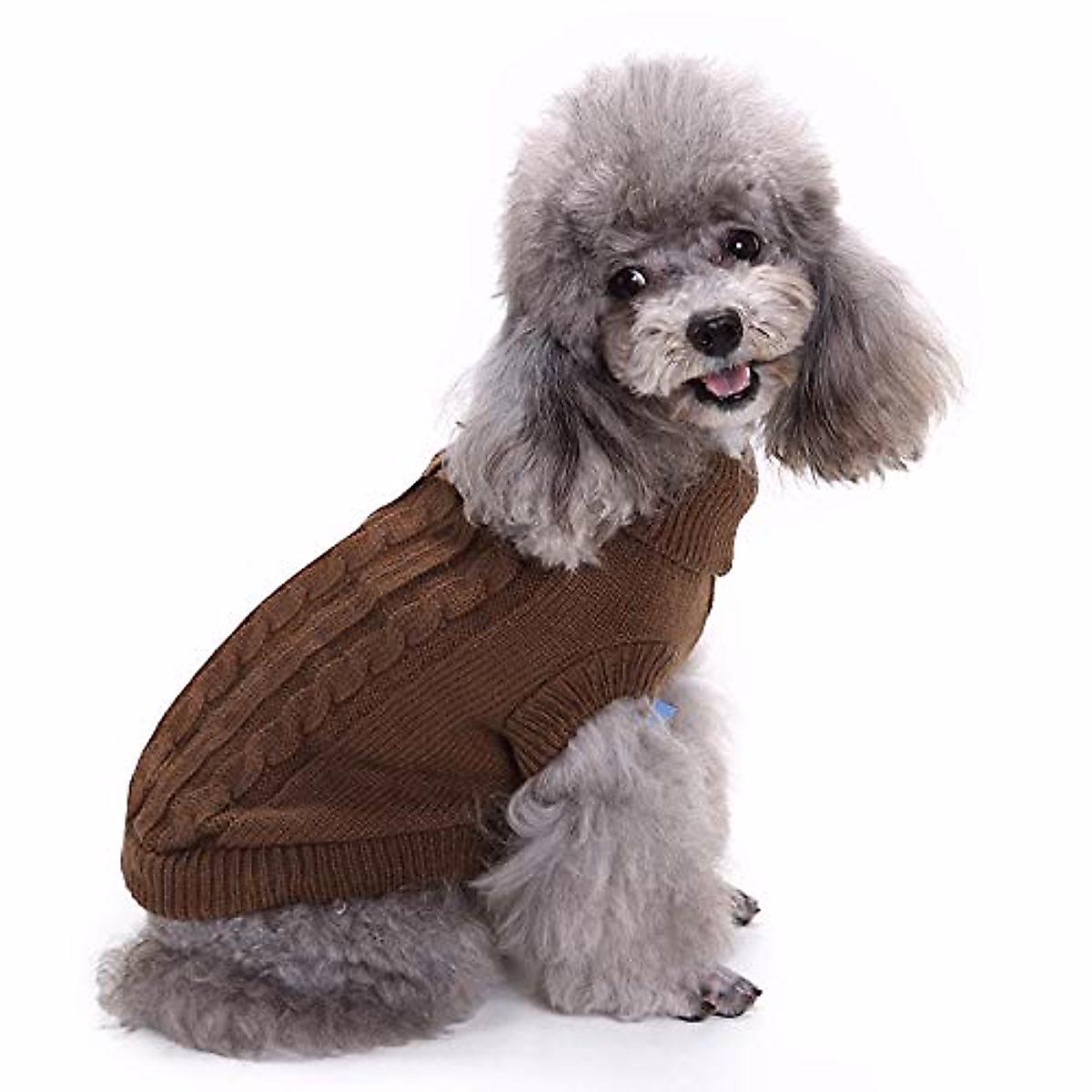 Bumjazz Knitted Dog Sweater Coat Cozy Cold Weather Dog Coat Dog Clothes Apparel Dog Jacket Dog Vest for Small Medium and Large Dogs GMY02(Brown,XXL)