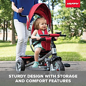 Huffy Malmö Luxe 4-in-1 Canopy Trike with Push Handle, Cup Holder & Rear Storage Red