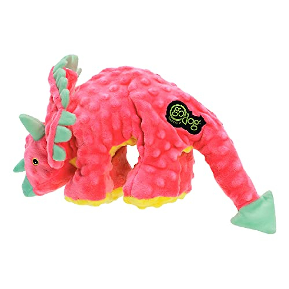 goDog Dinos Frills Squeaky Plush Dog Toy, Chew Guard Technology - Pink, Large