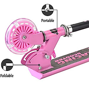 Scooters for Kids 2 Wheel Folding Kick Scooter for Girls Boys Ages 3+ to Teen, fold-to-Carry, Lightweight, Portable Scooter with Motion-Activated Light-up Wheels, and Adjustable Handlebars