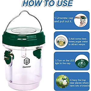 2 Packs Wasp Trap - Solar Powered Bee Trap Outdoor for Yellow Jackets, Hornets and Wasps - Durable Wasp Killer and Bee Killer - Reusable Yellow Jacket Trap and Insect Trap