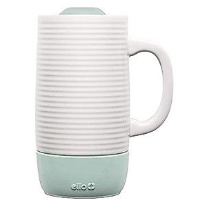 Ello Jane Ceramic Travel Mug with Handle, Splash-Resistant Slider Lid and Built in Coaster, Perfect for Coffee and Tea, BPA Free, Dishwasher Safe, Yucca, 18oz