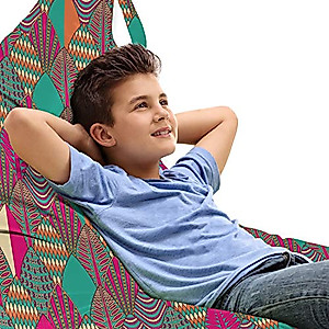 Lunarable Art Deco Lounger Chair Bag, Vintage Style Layout of Leaves Ethnically Inspired Elements in Warm Colors, High Capacity Storage with Handle Container, Lounger Size, Multicolor