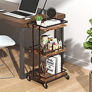 OKZEST 3 Tier Bar Cart for Home, Rolling Mini Liquor Bar for Wine Beverage Dinner Party, Utility Kitchen Storage Island Serving Cart on Wheels, Coffee Bar Cabinet for Kitchen Dining Living Room, Brown