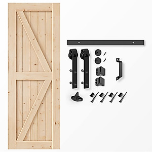 EaseLife 32in x 84in Sliding Barn Door with 5.5FT Barn Door Hardware Kit & Handle Included,DIY Assemblely,Easy Install,Interior Rooms & Storage Closet,K-Frame