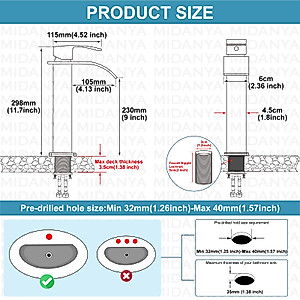 Midanya Bathroom Sink Faucet Waterfall Spout Single Handle 1 Hole Deck Mount Mixer Tap Lavatory Vanity Vessel Faucet Commercial with Pop Up Drain,Tall, Oil Rubbed Bronze