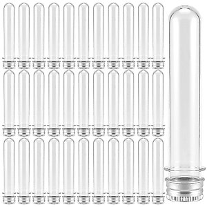 ZOENHOU 50 PCS 40 ml Clear Plastic Test Tubes, Bulk Test Tubes Test Tubes with Screw Caps for Sample Science Party Gumball Candy Bath Salts, 0.98 x 5.5 inch