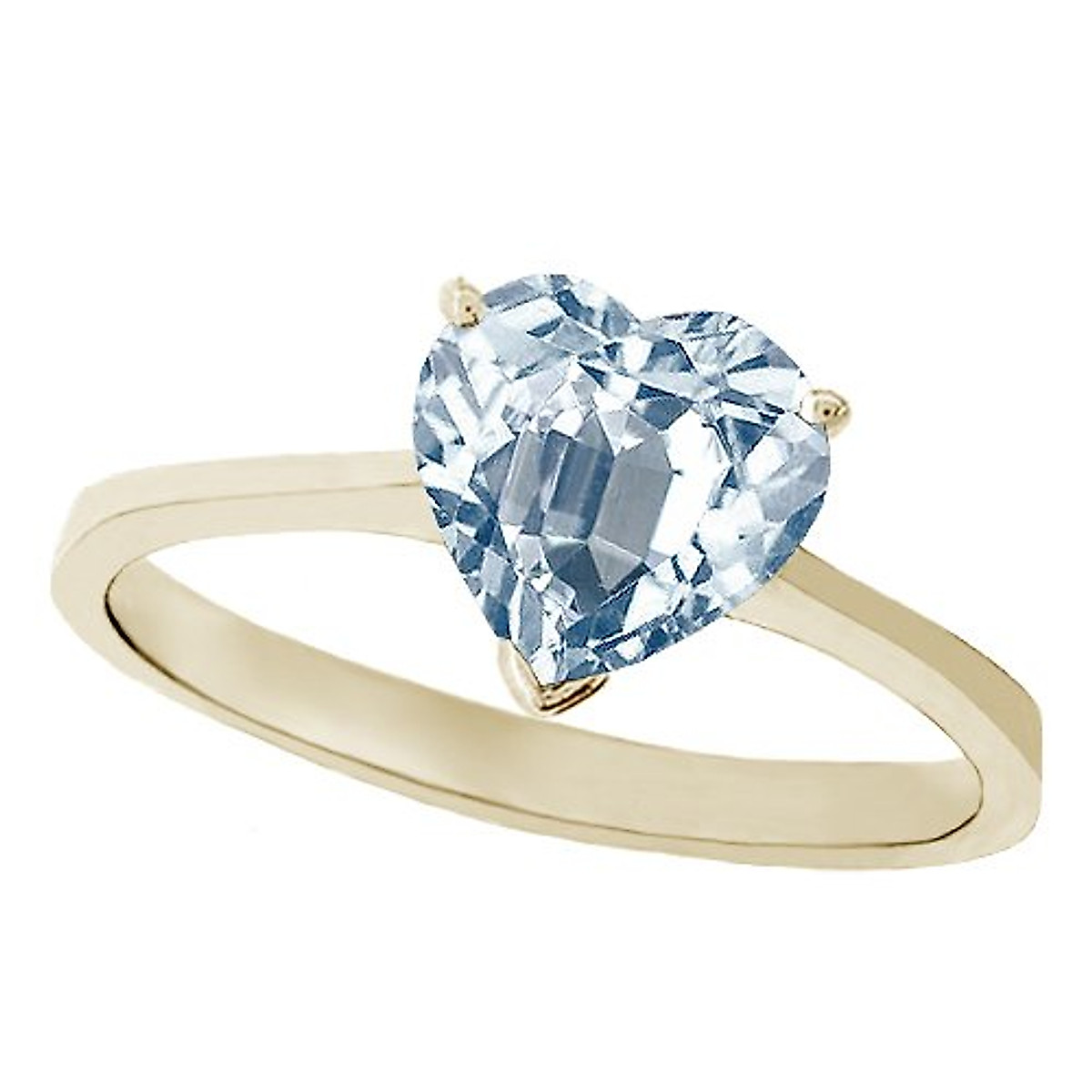 Tommaso Design Genuine Aquamarine Heart Shape 8mm Solitaire Engagement Ring 14 kt White Gold Size 5