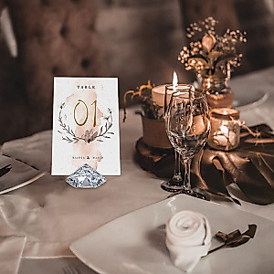 EDEVOLUTION 12 Pack Diamond Place Card Holders Stands, Sturdy Acrylic Table Numbers Card Holder, Crystal Harp-Clip Place Name Photo Card Holders for Party Wedding Table Decorations