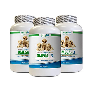 HAPPY PET VITAMINS LLC Dog Allergy Relief Supplements - Dog Omega 3 - Healthy Skin Coat and Joints - Brain and Heart Health - Allergy Relief - Omega 3 for Dogs - 3 Bottles (540 Softgels)