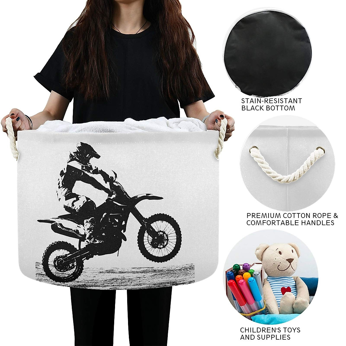 Oyihfvs Rider Participates Motocross Bin Collapsible Waterproof Laundry Hamper Large Baby Nursery Bucket Organizer Handles Bedroom Closet Toys Gifts UT 07085 38 Multi 38 20inchx20inchx14inch