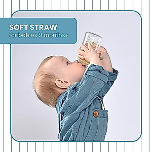 Straw Transition Cup Kit for Comotomo Baby Bottles | Conversion Kit Fits 5 Ounce and 8 Ounce Bottles | Soft, Silicone Straw Top Bottle Nipple & Weighted Straw to Help Baby Transition | 2 Pack (Green)