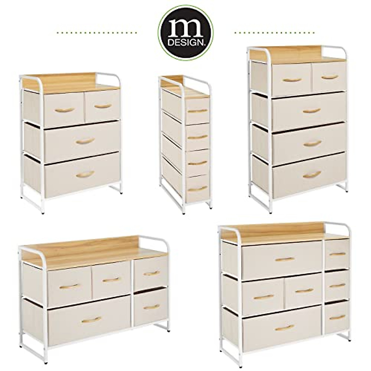 mDesign 30.9" High Steel Frame/Wood Top Storage Dresser Furniture Unit with 7 Removable Fabric Drawers - Large Bureau Organizer for Bedroom, Living Room, Closet - Cream/White
