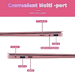 Win 11 Pro 14’’ HD display Ultra-Thin Portable Entertainment Notebook high Speed Celeron J4105(quad-core and four-thread) 6G RAM 256GB SSD High-Performance Laptop with Mouse (6G+256GB, Rose Gold)