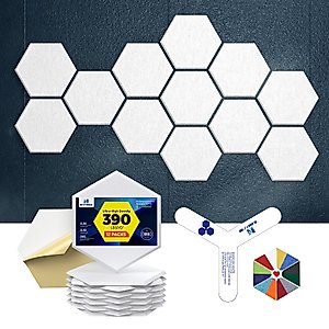 Dexmoko Self-Adhesive Acoustic Panels [390 lbs/yd³ Ultra-High Density], 2nd Generation Sound Absorbing Panel, Professional Level Sound Panel, Polyester Soundproof Foam [Size L, White]