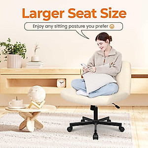 NEO CHAIR Criss Cross Chair, Armless Legged Office Desk Chair, with Wheels Swivel Modern Ergonomic Vanity Fabric Adjustable Wide Comfy Computer Task Chairs for Home Office (Beige)