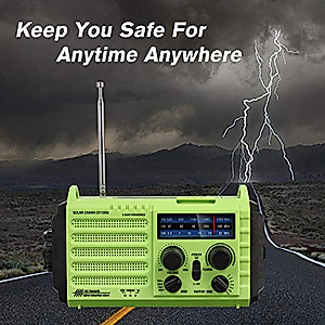 Emergency Radio Hand Crank Solar, AM/FM/SW NOAA Weather Radio, Portable Battery Operated Radio with Cell Phone Charger, 3W LED Flashlight & Reading Lamp, SOS for Home,Storm,Camping,Survival