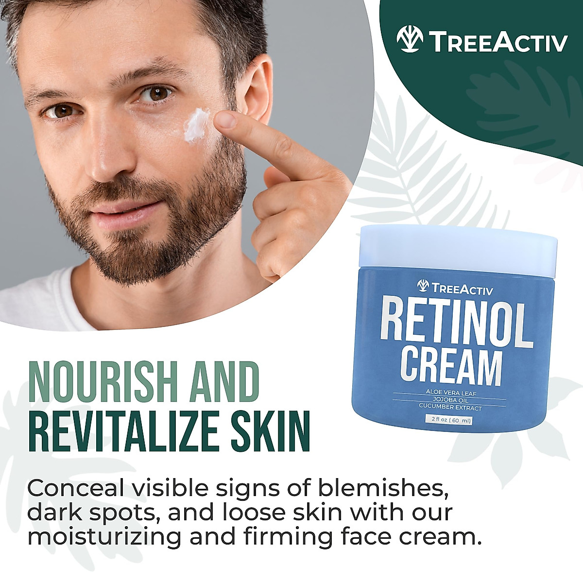 TreeActiv Retinol Cream, 2 oz, Retinol Cream for Face and Body, Gentle Retinol Moisturizer with Hyaluronic Acid, Moisturing Women and Mens Retinol Face Cream, Anti Aging Spot Wrinkle Cream, 400 Uses
