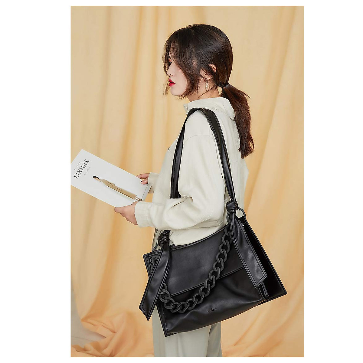 AUMEY Large Flat Chain Strap - Acrylic Luxury Handbag Strap Fashionable Replacement Purse Clutches Handles for DIY Crafts, 15.7 inch of Each … (02- Black)