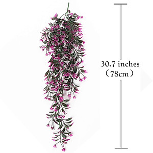 Artificial Hanging Ivy, PASYOU Vine Plastic Plants Grass Leaves Foliage Vines, UV Resistant Greenery Fake Flowers for Home Indoor Outdoor Garden Door Wall Wedding Party DIY Decoration - Fuchsia 4 Pack
