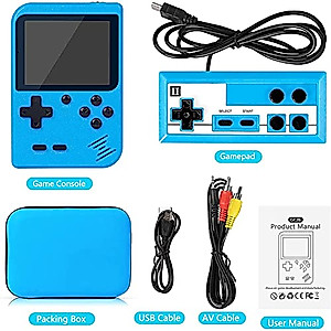 Tlsdosp Handheld Game Console, Portable Retro Video Game Console 500 Classic FC Games, Large Battery Capacity of 1020mAh, Support Rechargeable and Connect to TV for Two People to Play Together (Blue)