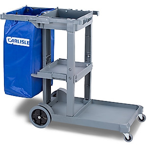 Carlisle FoodService Products Plastic Short Platform Janitorial Cart, 300 lbs Capacity, 45" x 19" x 39", Gray
