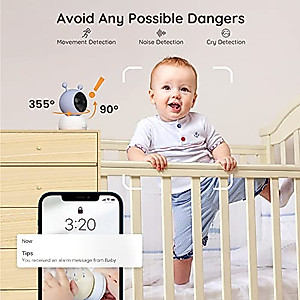 BOIFUN 5" Baby Monitor, 1080p WiFi Baby Monitor Via Android/iOS App Control, Video Record & Playback, Temp & Humidity Sensor, Night Vision, 2-Way Talk, Motion & Sound Detection, with Wall Mount Base