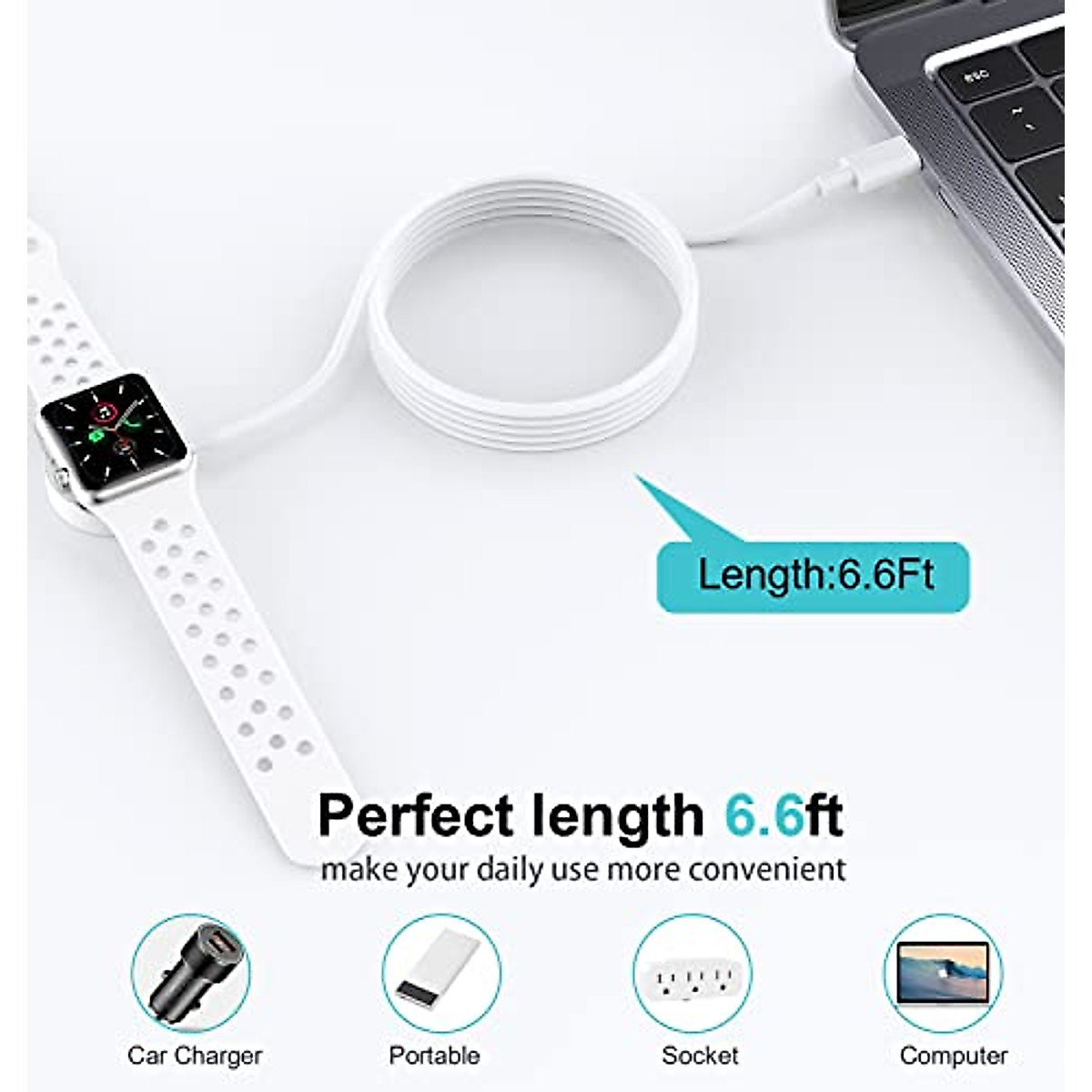 NEVOLA 𝟮𝟬𝟮𝟯 𝐔𝐩𝐠𝐫𝐚𝐝𝐞𝐝 for Apple Watch Charger USB C 6.6ft/2m,[Apple MFi Certified] iWatch Charger Compatible with Apple Watch Ultra/8/7/6/5/4/3/2/1/SE