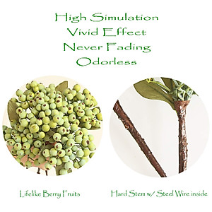 JD ARTIFICIAL PLANTS 16 Bundles of 11.4" Artificial Berry Stems Floral Sprays Berry Fruit Picks for Home Décor Office Restaurant Wedding Garden Patio Shop Window Photography Props(Green)