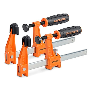 Jorgensen 6” Bar Clamp Set, 2-Pack Steel F Clamp Light Duty, 300 lbs Load Limited, for Woodworking, Metalworking, DIY