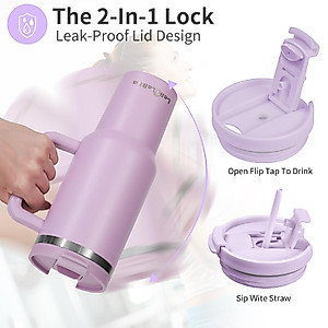 Labulabla 40oz Tumbler with Handle,Double Wall Vacuum Reusable Stainless Steel Insulated Water Bottle,With Leak Proof lid and Straw for Iced or Cold Beverages (Lavender Purple)